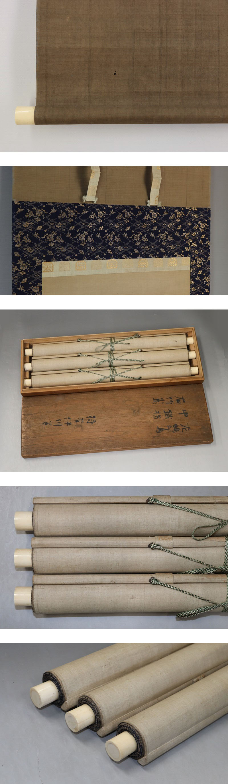 日本代購代標第一品牌【樂淘letao】－名品【真作】狩野伊川院【三対幅・鉄拐・慶祝図】 絹本 合箱 掛軸 v05010